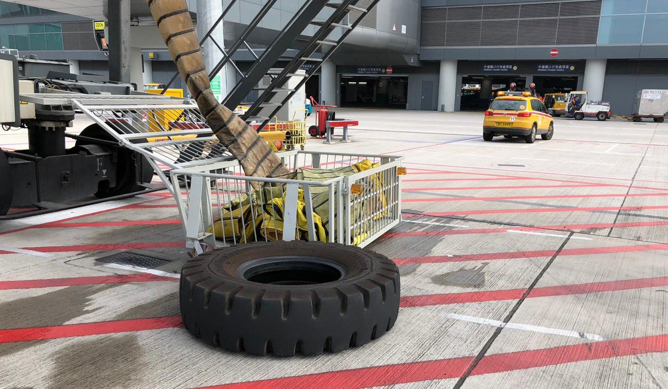 Dramatic footage emerges of tyre explosion on aircraft tug at Hong Kong ...