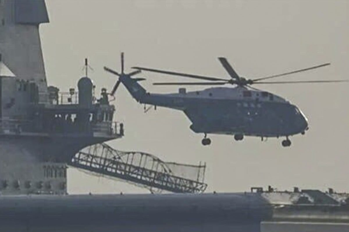 Transport helicopter takes off from China’s new aircraft carrier as sea ...