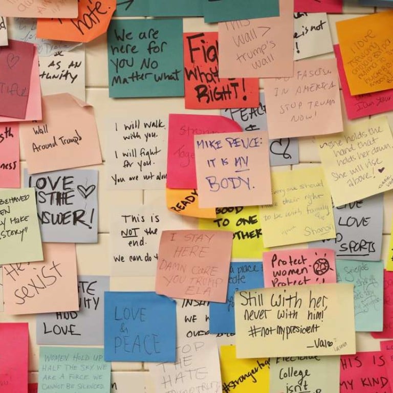 New Yorkers build wall of sticky notes to defy, mock Trump | South ...