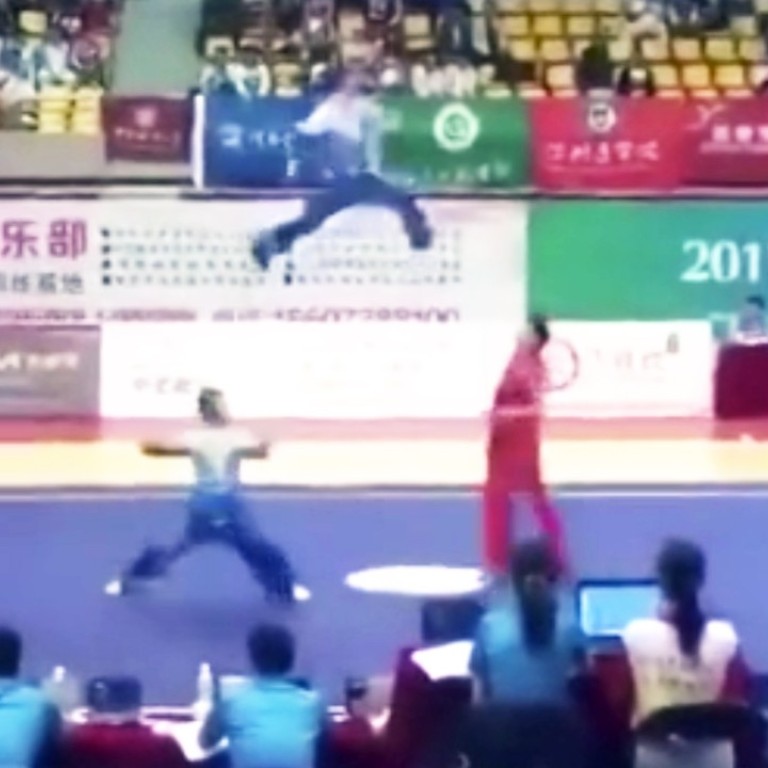 Three Chinese martial artists wow crowds with choreographed fight ...