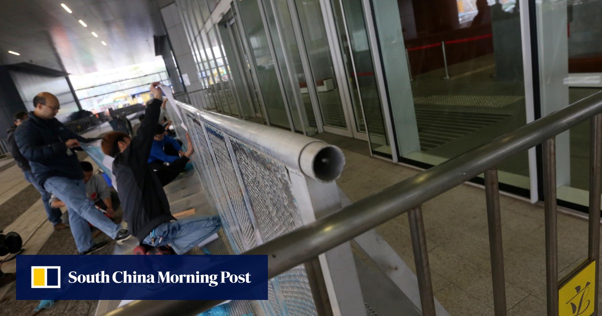 Security barricades set up at entrance to Hong Kong's Legislative ...